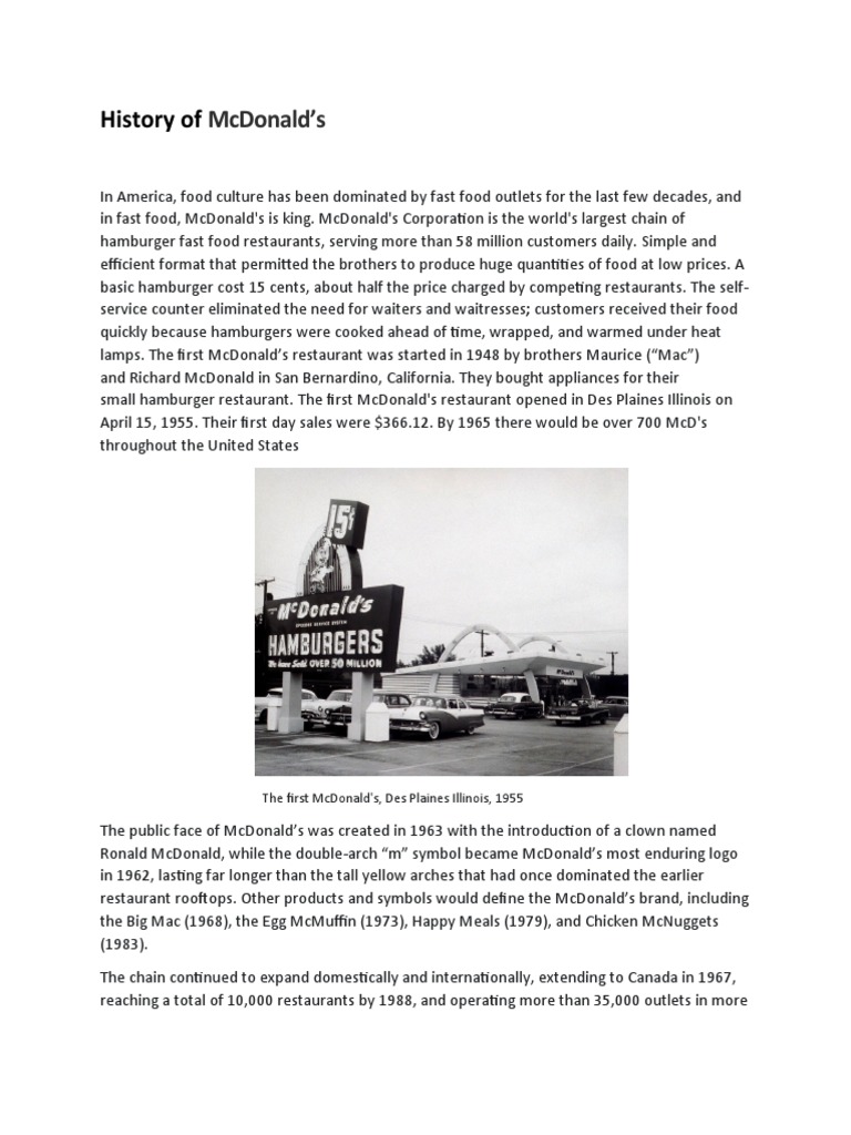 History Of: Mcdonald'S | PDF | Mc Donald's | Fast Food