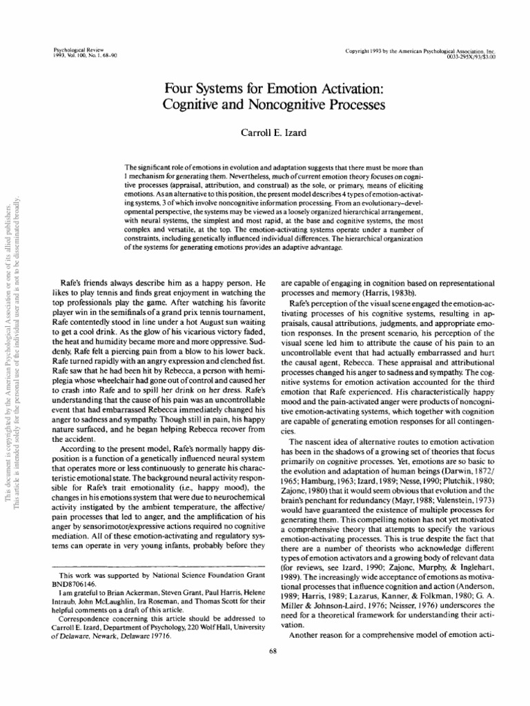Izard, 1993 PDF | PDF | Information Processing | Emotions