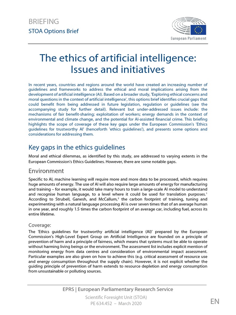 The Ethics of Artificial Intelligence: Issues and Initiatives | PDF ...