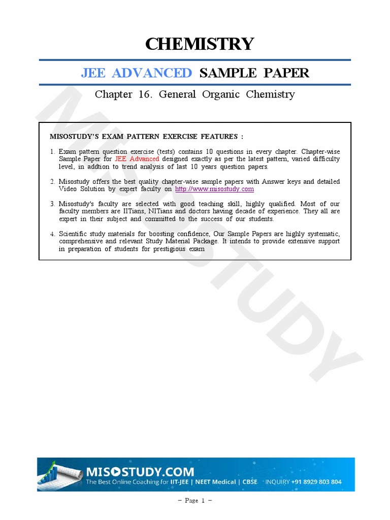 JEE Advanced Organic Chemistry Sample Paper Summary | PDF | Chemical ...