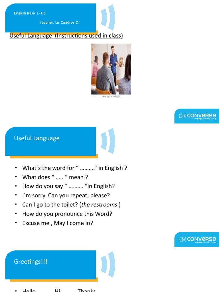 Useful Language (Instructions Used in Class) : English Basic 1-H5 ...
