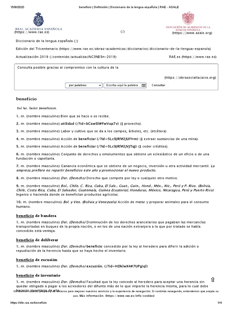 Beneficio - Definición - Diccionario de La Lengua Española - RAE ...
