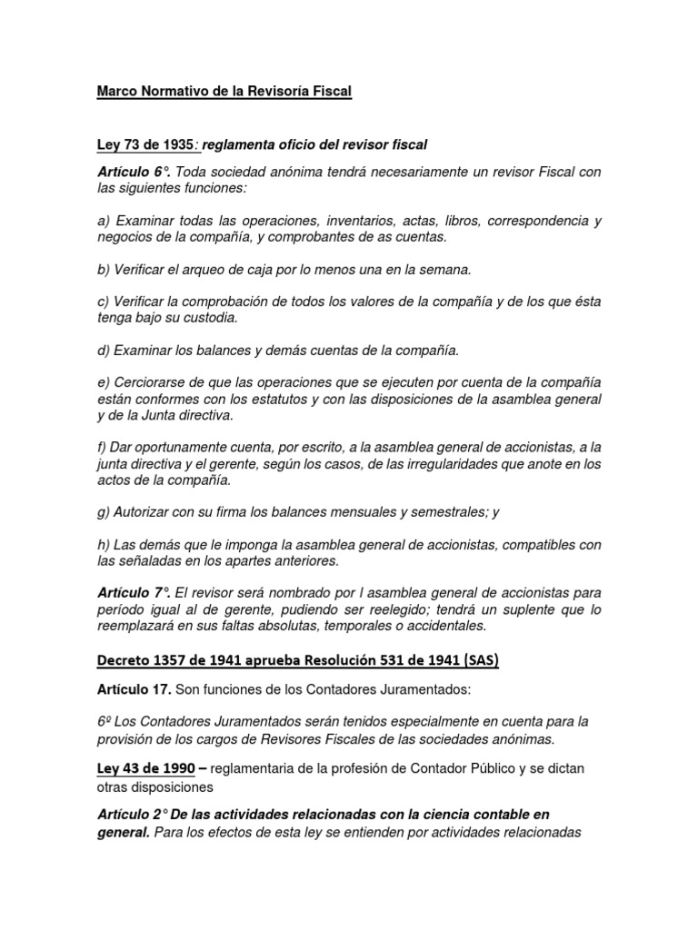 Eje No 2 Marco Normativo De La Revisoría Fiscal Pdf Contador