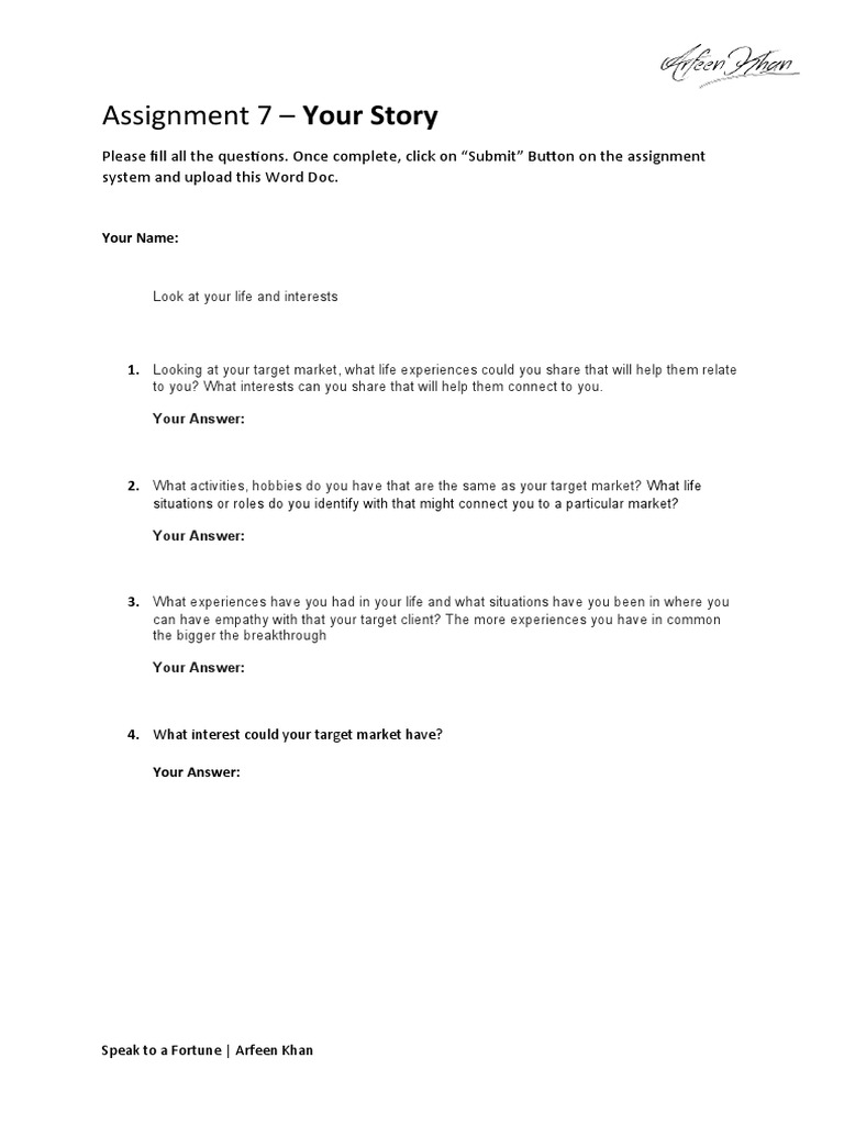 Assignment 7 - Your Story | PDF