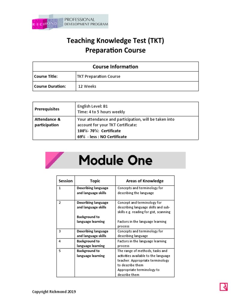 Teaching Knowledge Test (TKT) Preparation Course | Download Free PDF ...