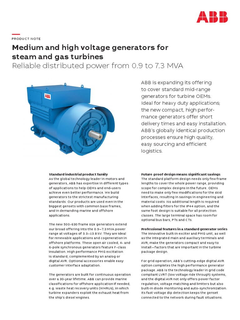 Medium and High Voltage Generators For Steam and Gas Turbines | PDF ...