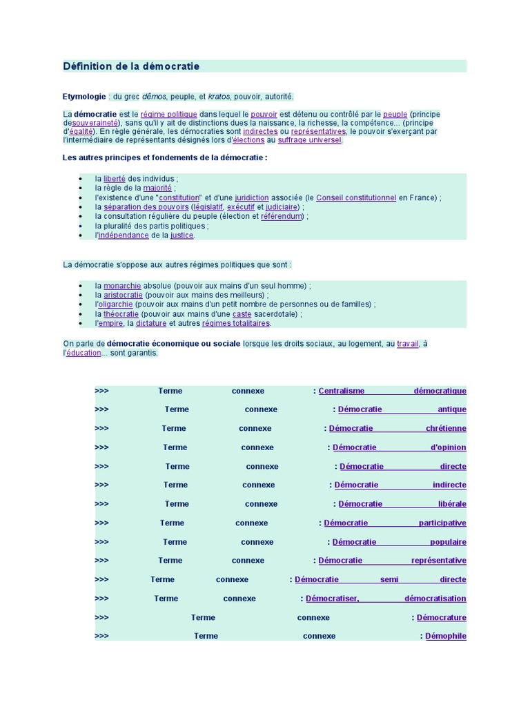 Définition de La Démocratie | PDF | Séparation des pouvoirs | Démocratie