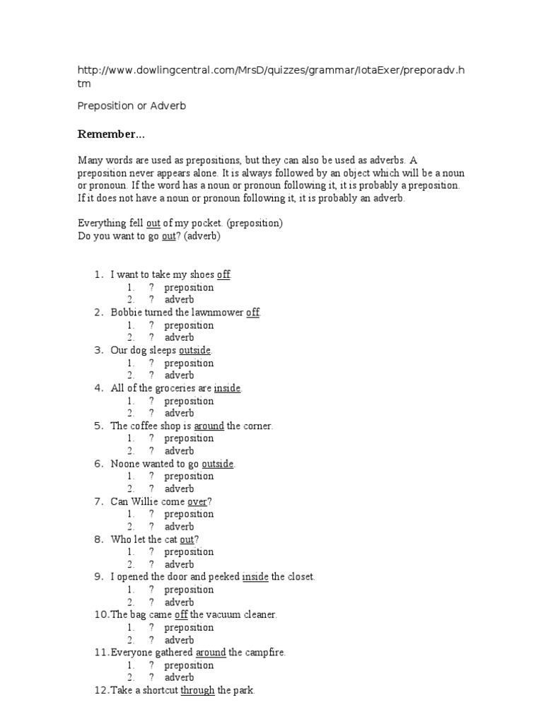 Prepositions vs. Adverbs Explained | PDF