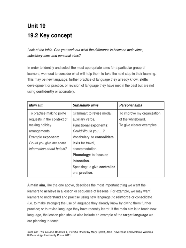 Unit 19 Identifying Aims | PDF | Lesson Plan | Learning