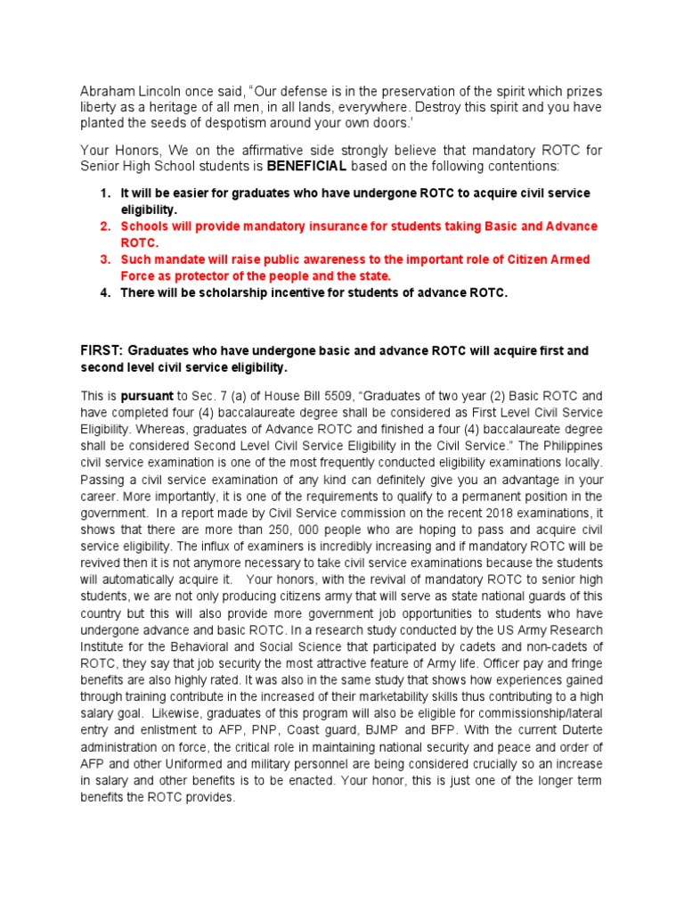 Rotc Debate Side | PDF | Reserve Officers' Training Corps | Tuition ...