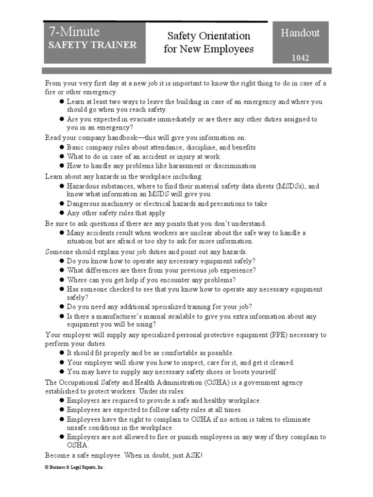 7-Minute: Safety Orientation For New Employees | PDF | Occupational ...
