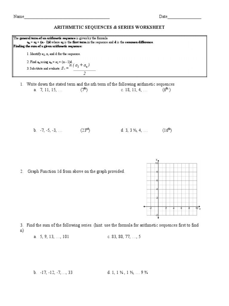 Arithmetic Sequences & Series Worksheet | PDF | Discrete Mathematics ...