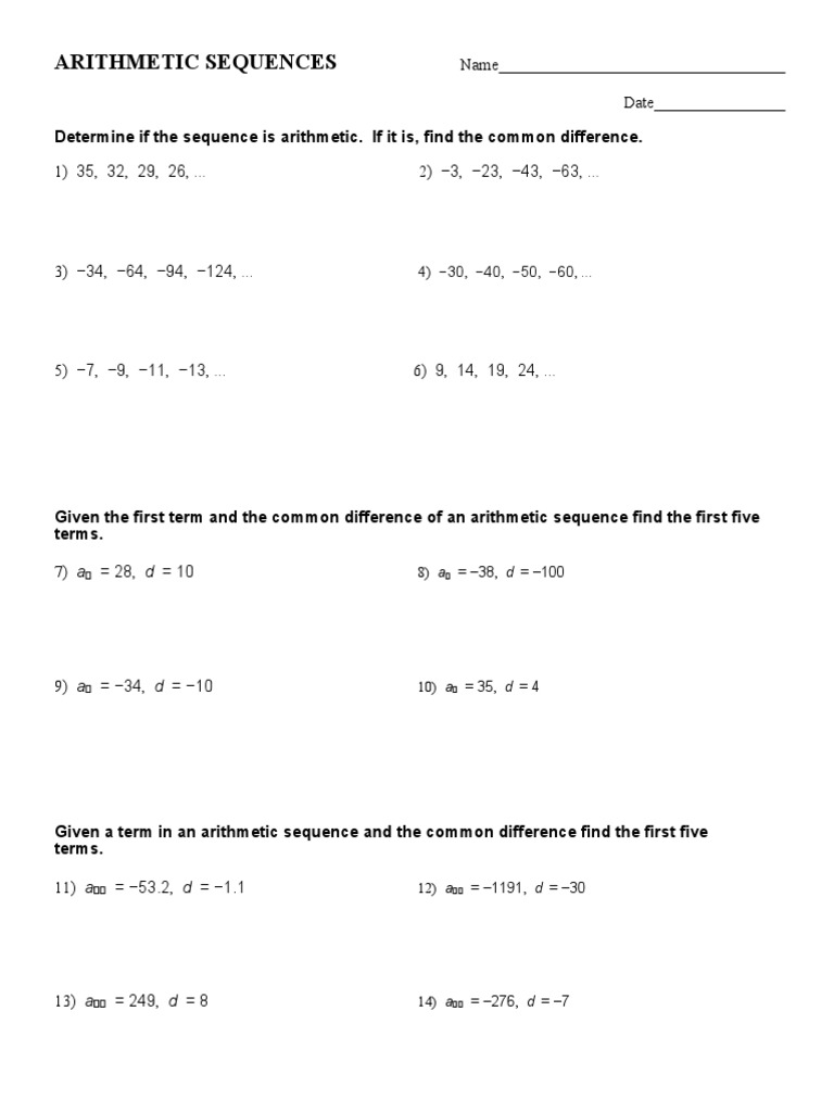 Arithmetic Sequences Exercises | PDF | Analysis | Mathematical Concepts