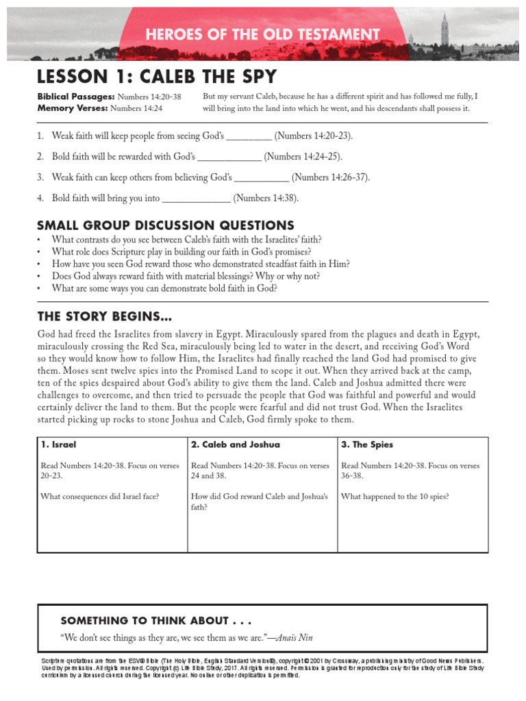 Lesson 1: Caleb The Spy: Small Group Discussion Questions | PDF | Book ...