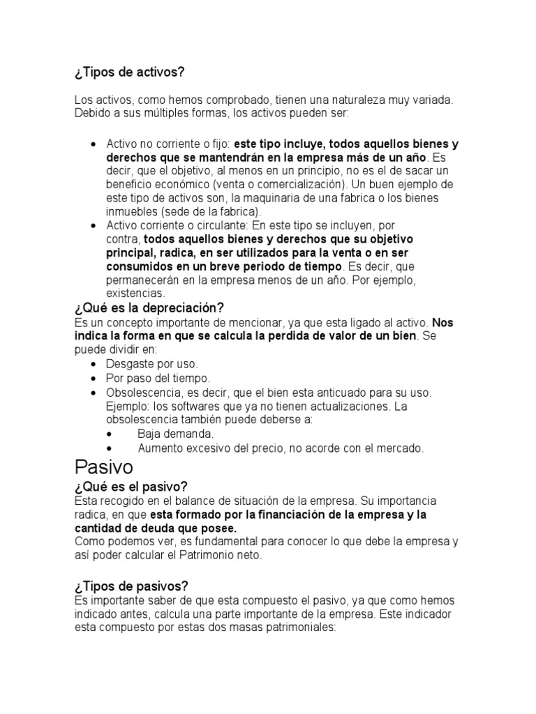 Tipos de Activos | PDF | Valor neto | Bienes (Ley)