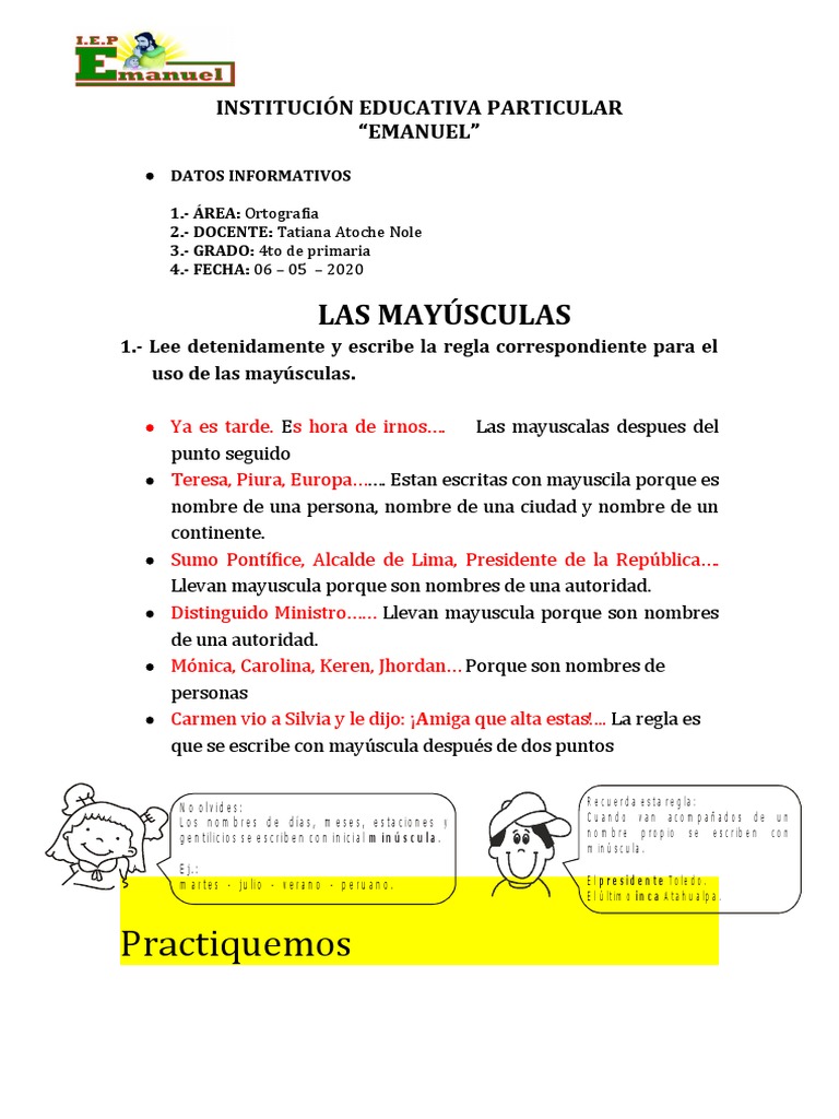 Las mayúsculas en nombres propios, títulos y días de la semana | PDF