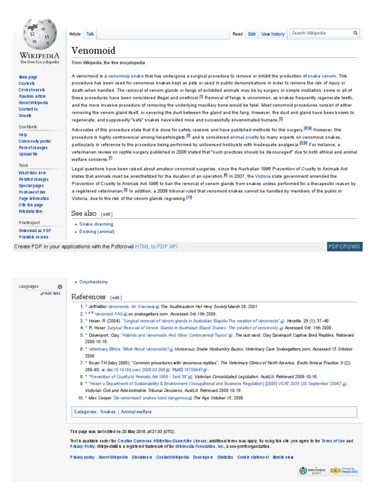 En Wikipedia Org Wiki Venomoid | PDF | Bioethics | Animal Welfare