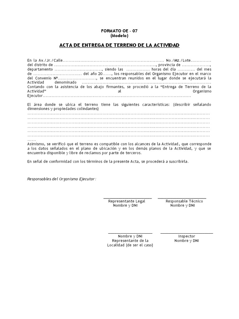 Formatos - OE-07 y OE-08 | PDF | Gobierno