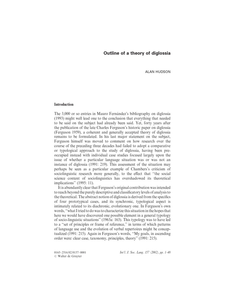 Outline of A Theory of Diglossia | PDF | Sociolinguistics | Dialect