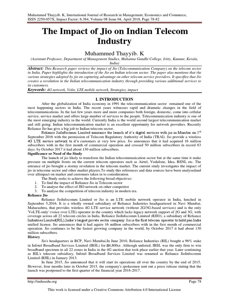 The Impact of Jio On Indian Telecom Indu PDF | PDF | Telecommunications ...