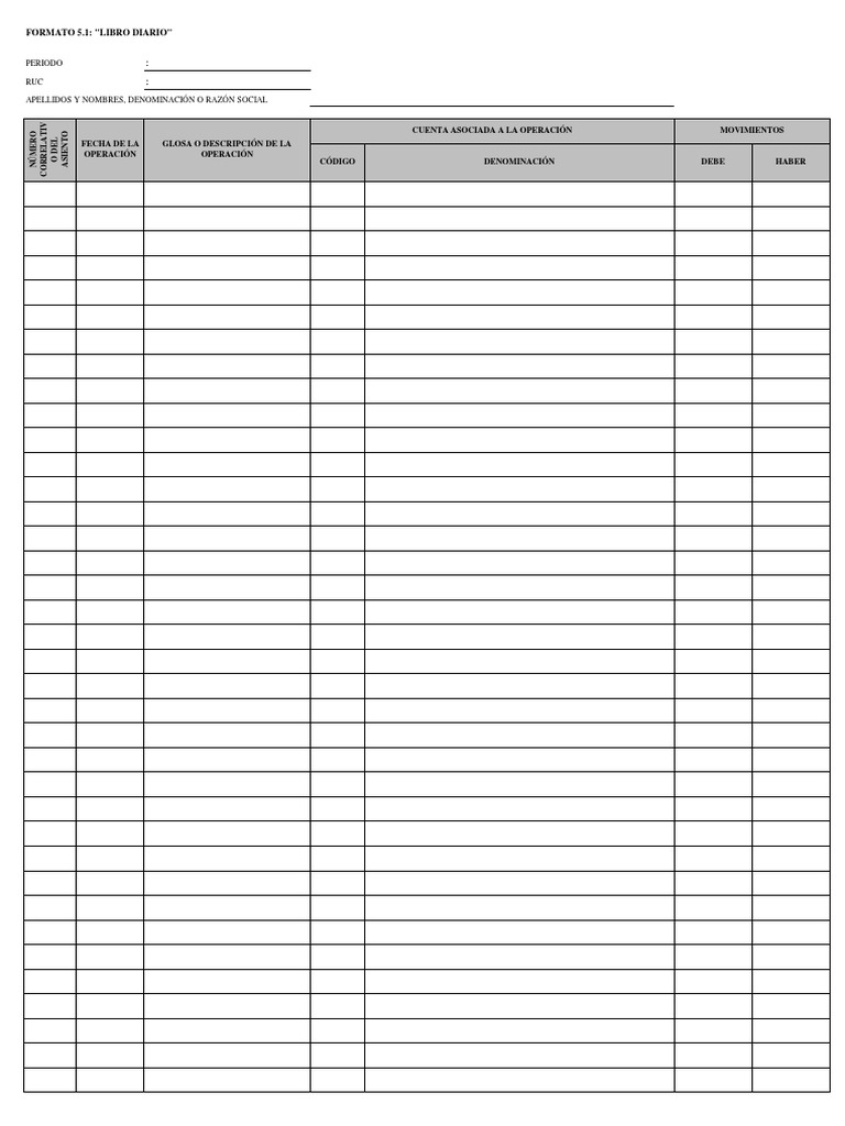 Formato de Libro Diario para Imprimir | PDF