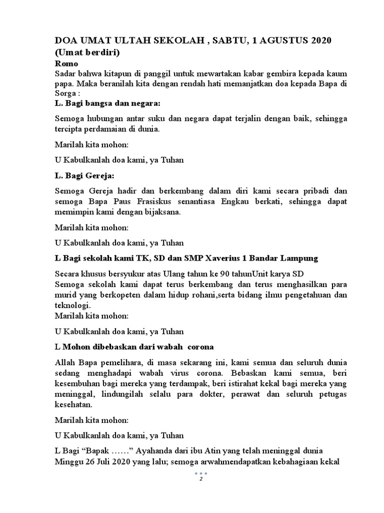 Doa Umat Ulang Tahun Sekolah Katolik | PDF