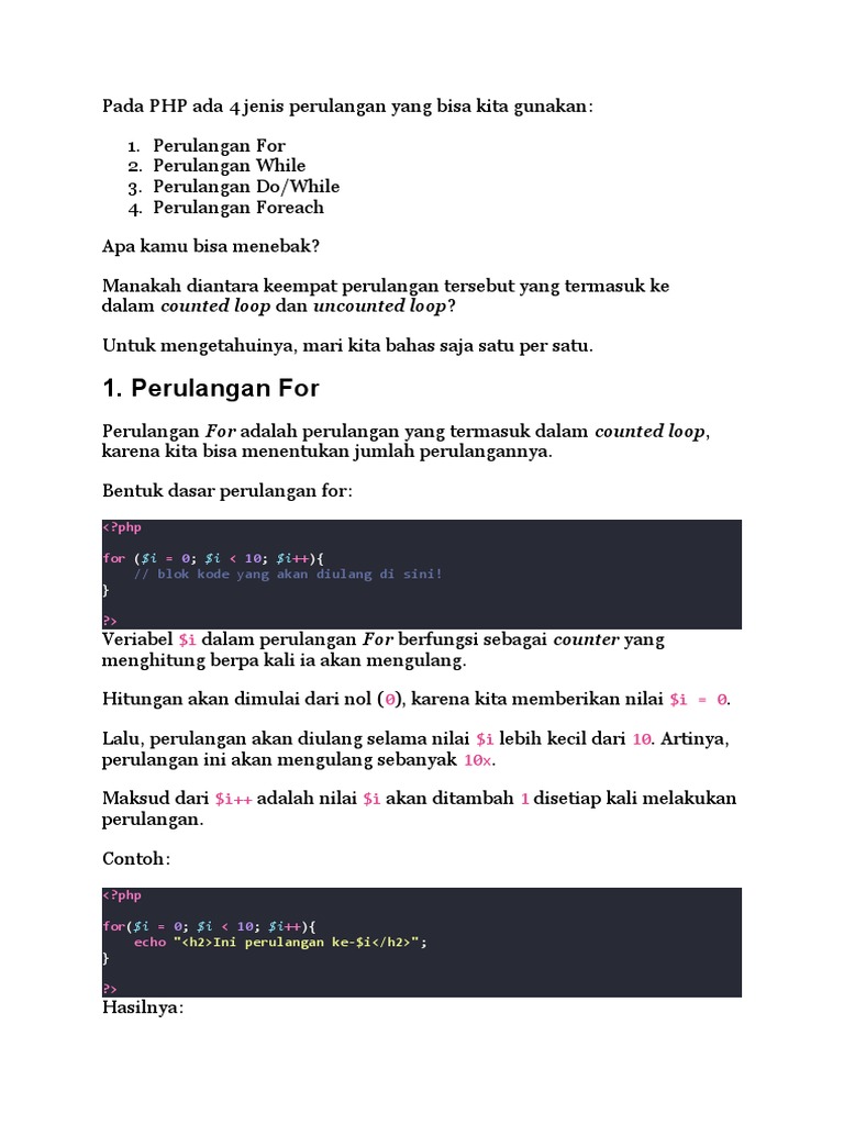 Pada PHP Ada 4 Jenis Perulangan Yang Bisa Kita Gunakan | PDF | Komputer