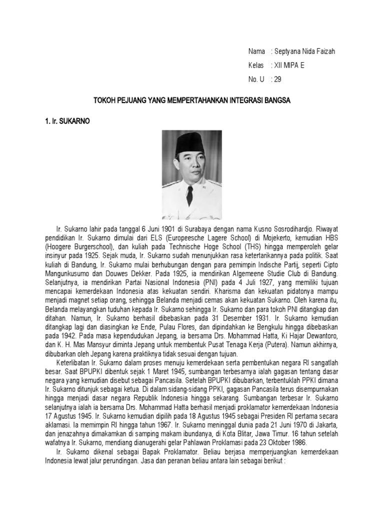 Tugas 3 Tokoh Integrasi Sej - 29 - Septyana Nida Faizah | PDF | Politik