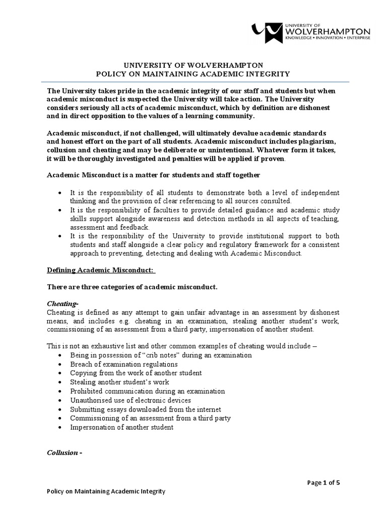 Cheating-: of Policy On Maintaining Academic Integrity | PDF | Academic ...