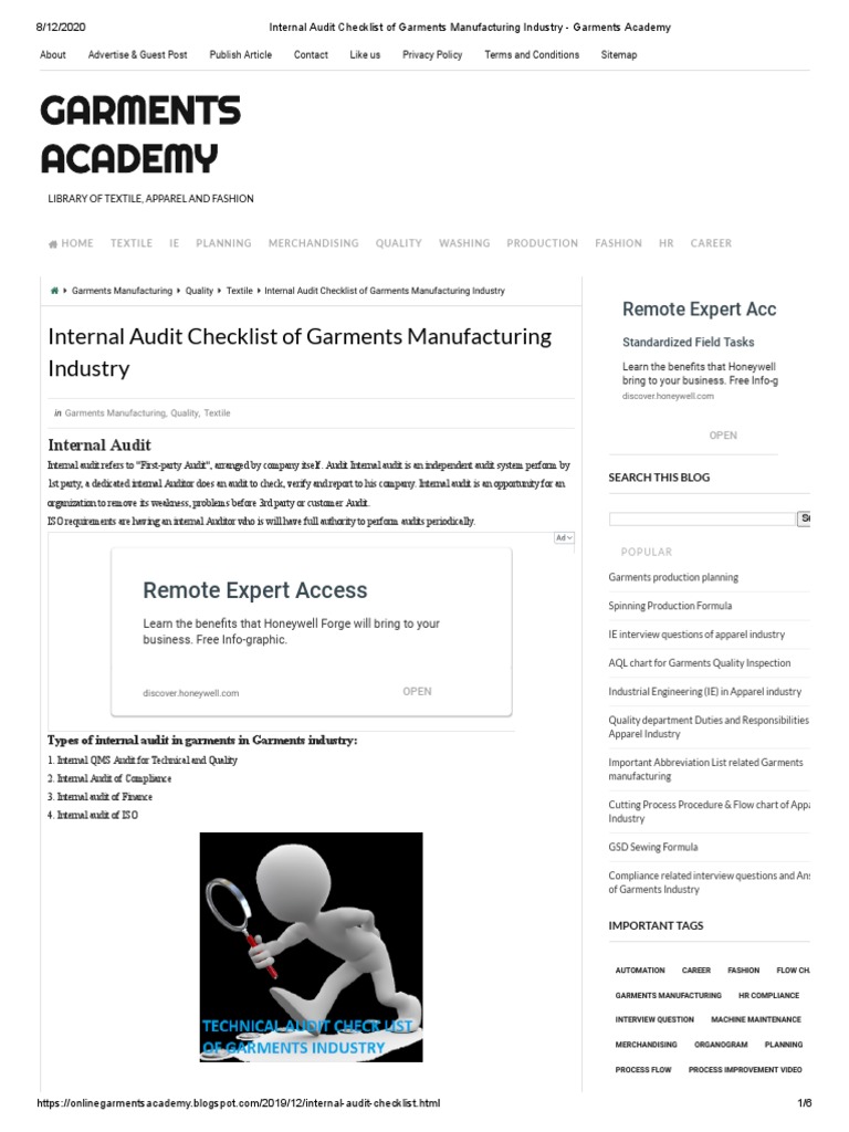Internal Audit Checklist of Garments Manufacturing Industry - Garments ...