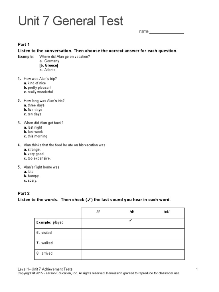 Unit 7 General Test: Listen To The Conversation. Then Choose The ...