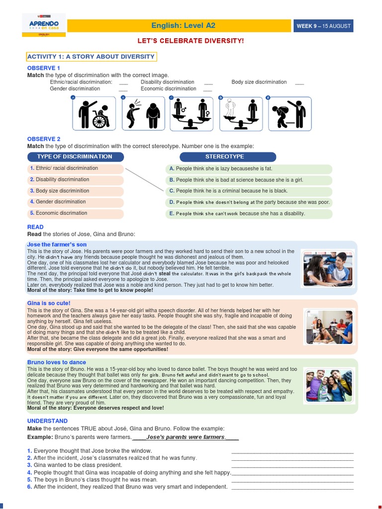 English: Level A2: Let'S Celebrate Diversity! | PDF | Discrimination ...