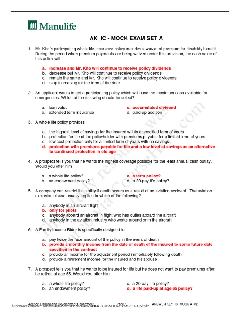 This Study Resource Was: Ak - Ic - Mock Exam Set A | PDF