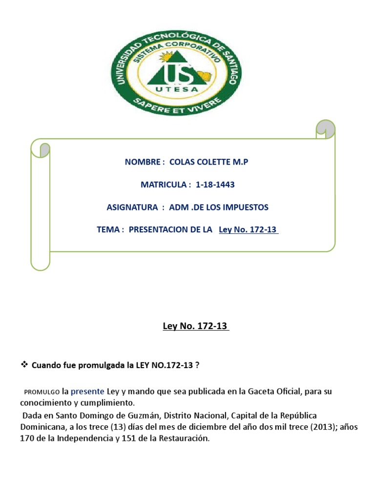 Ley No. 172-13: Protección de Datos RD | PDF | Derecho Constitucional ...