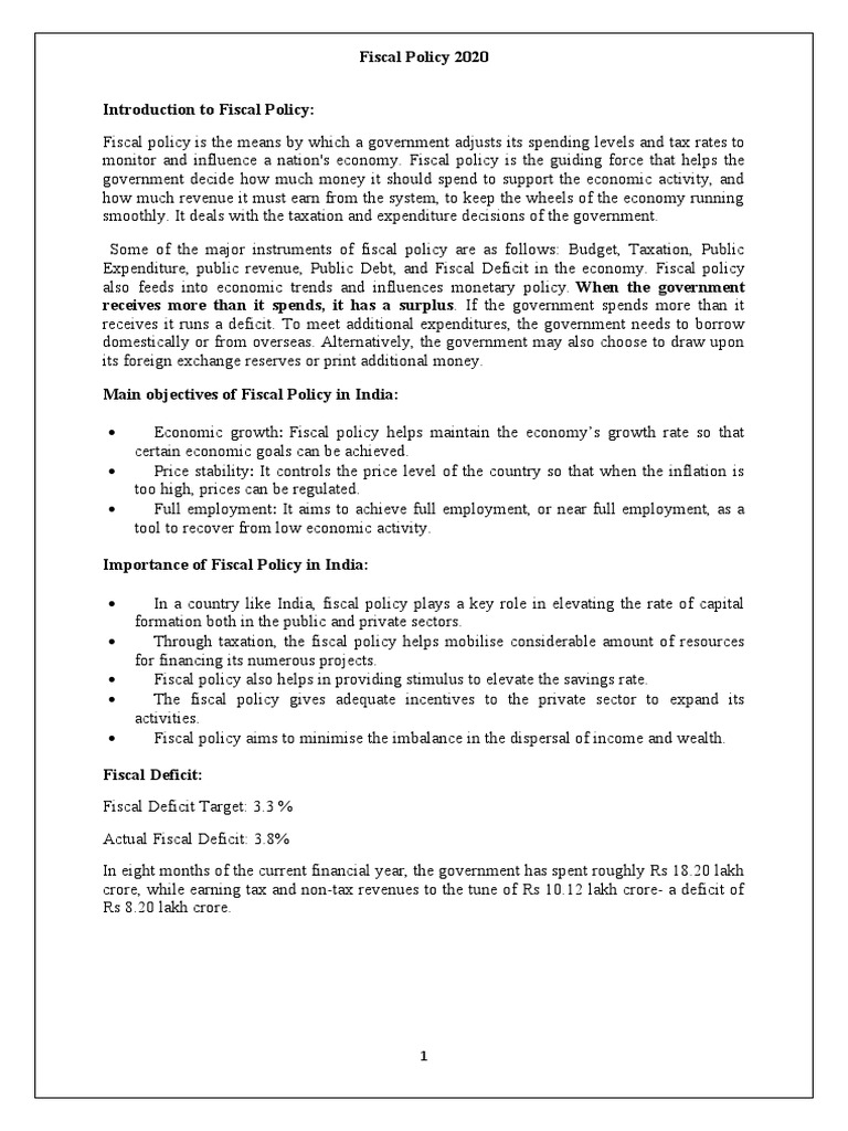 Fiscal Policy 2020 Introduction To Fiscal Policy | PDF | Fiscal Policy ...