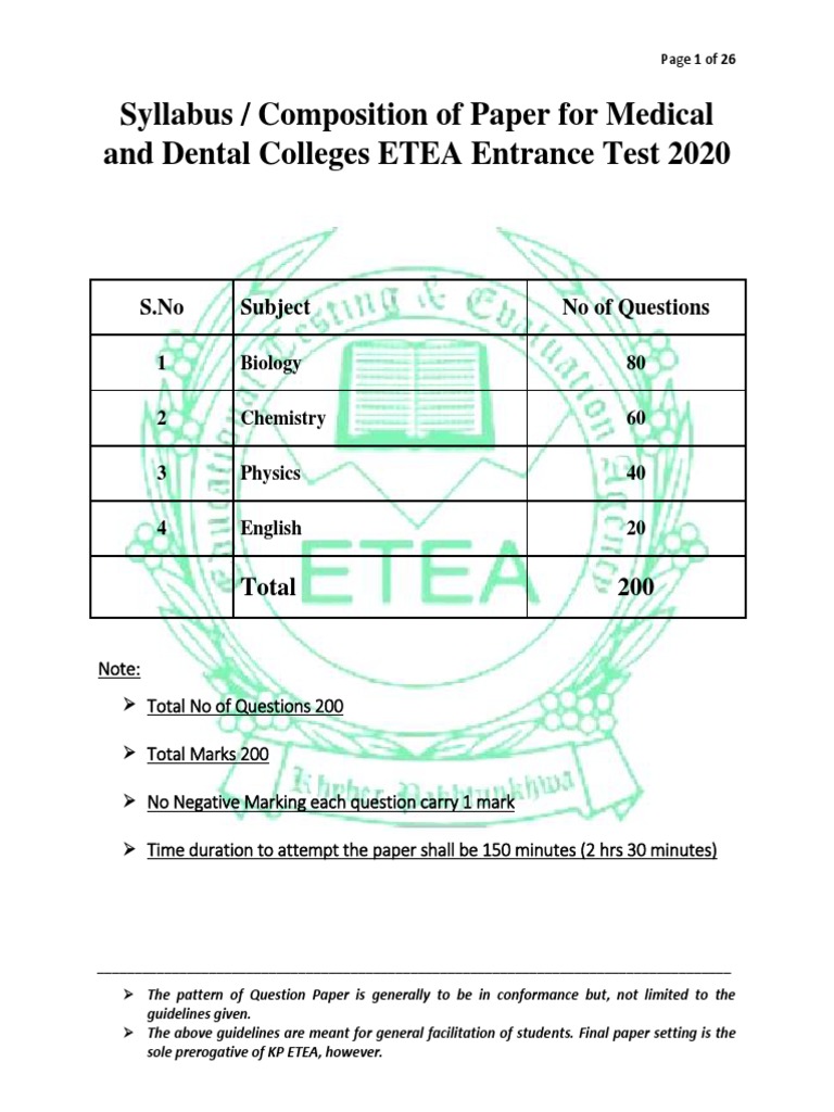 Etea Medical Entry Test Syllabus | PDF | Chemical Bond | Nuclear Physics