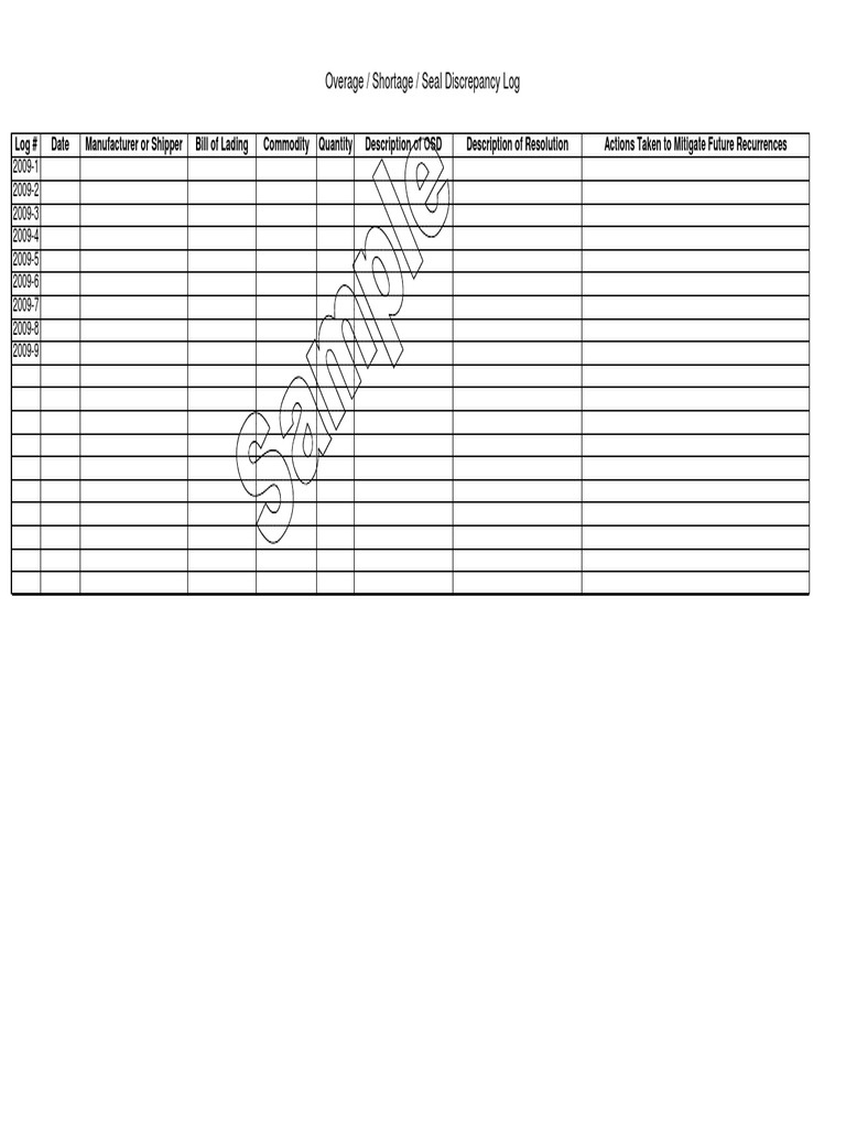 Overage / Shortage / Seal Discrepancy Log | PDF