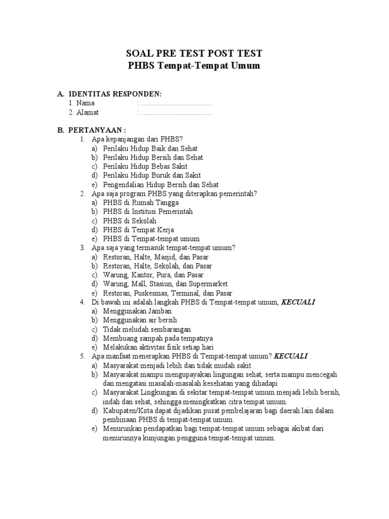 Soal Pre Test Post Test | PDF
