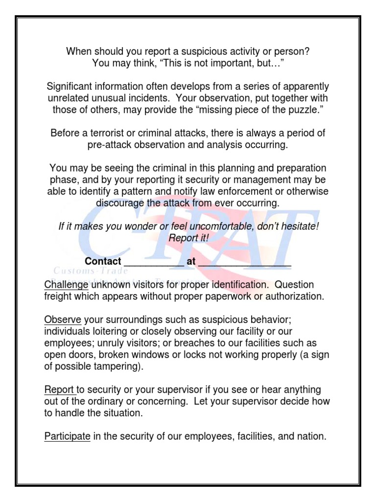 Report Suspicious Activity Guidelines | PDF