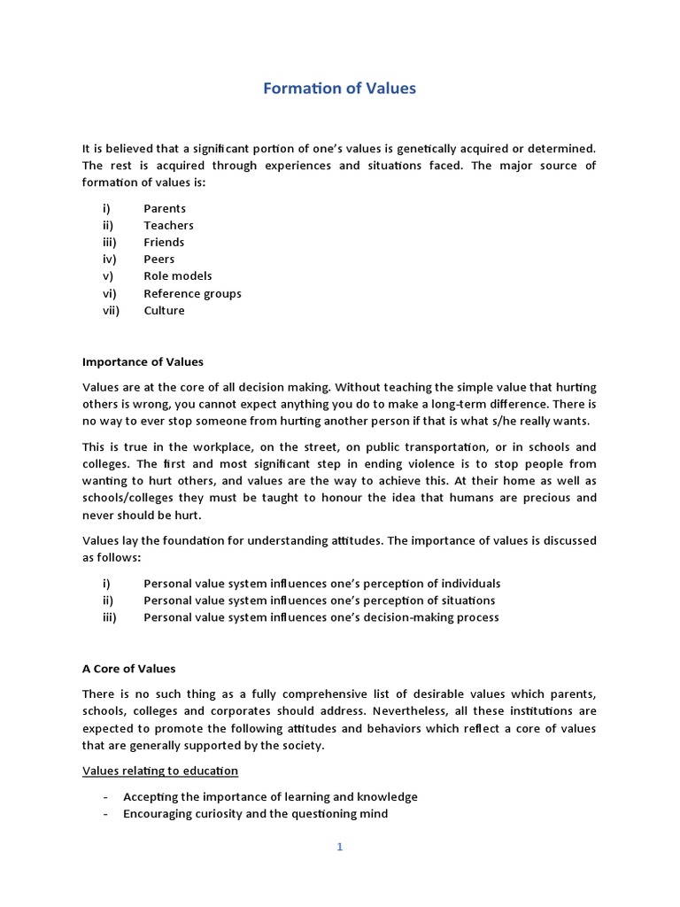 Core Human Values and Their Impact | PDF | Value (Ethics) | Attitude ...