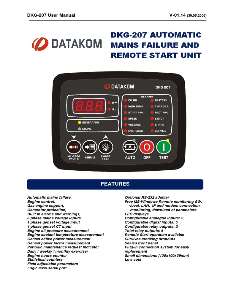 DATAKOM DKG207 User Manual PDF | PDF | Mains Electricity | Relay