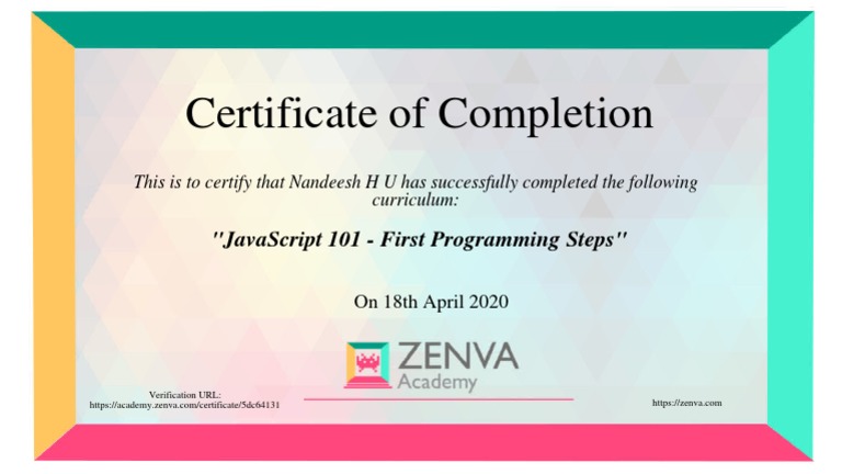 ZENVA Javascript Certificate | PDF
