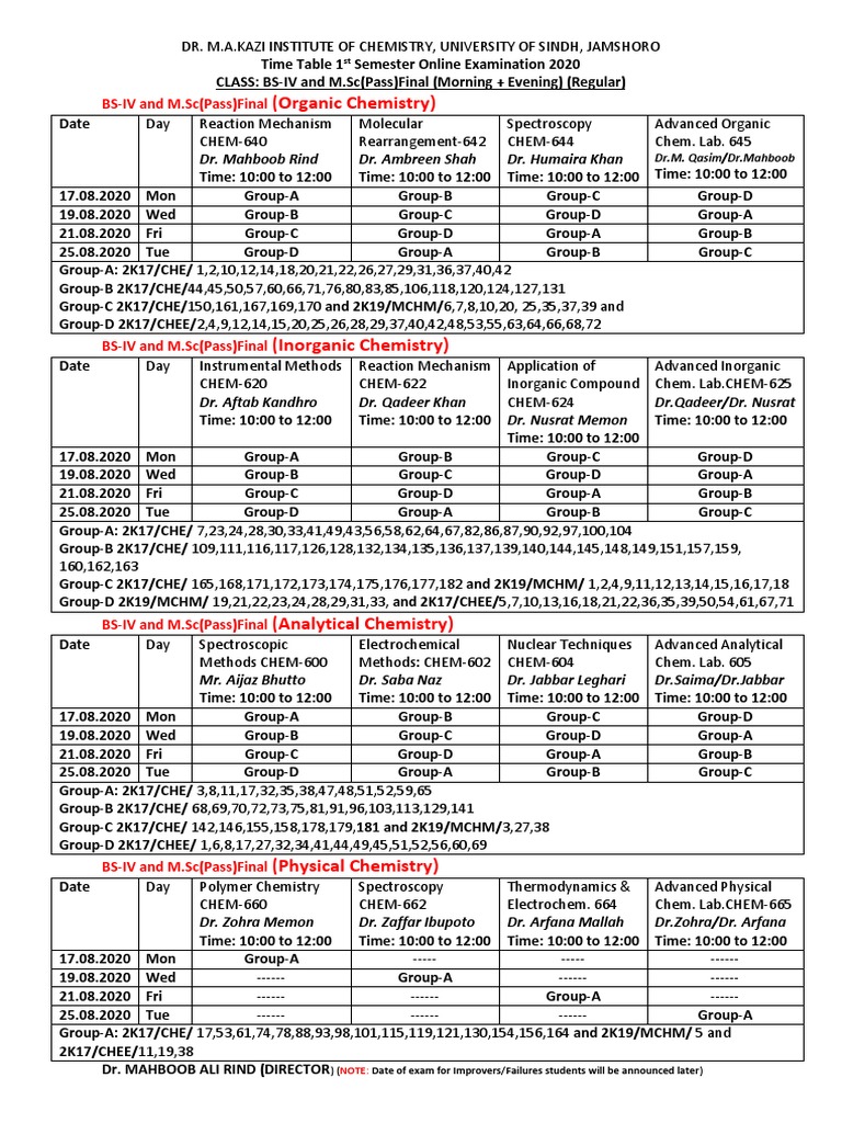 Time Table Exam 2020 New Dates 1.30 | PDF | Natural Sciences | Physical ...