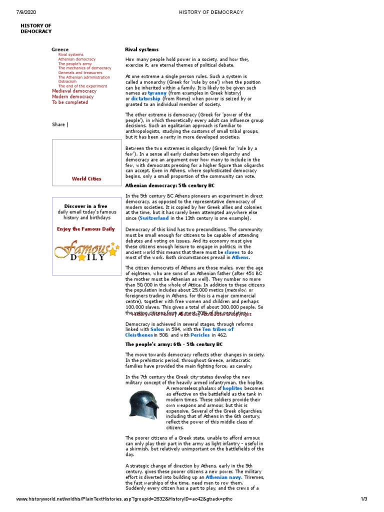 History Of Democracy1 Pdf Democracy Political Ideologies