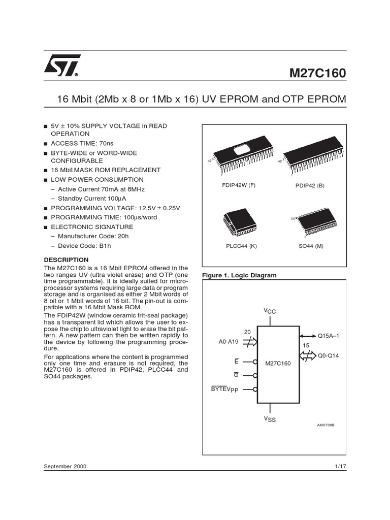 16 Mbit (2Mb X 8 or 1Mb X 16) UV EPROM and OTP EPROM: Description ...