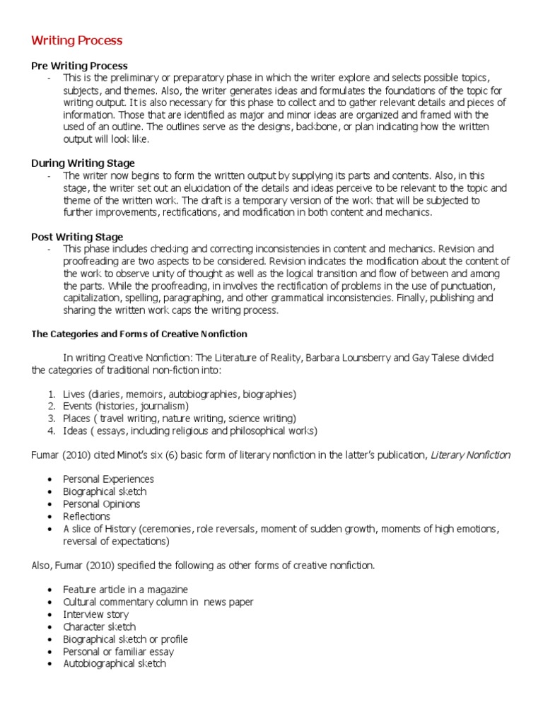 Writing Process | PDF | Creative Nonfiction | Writers