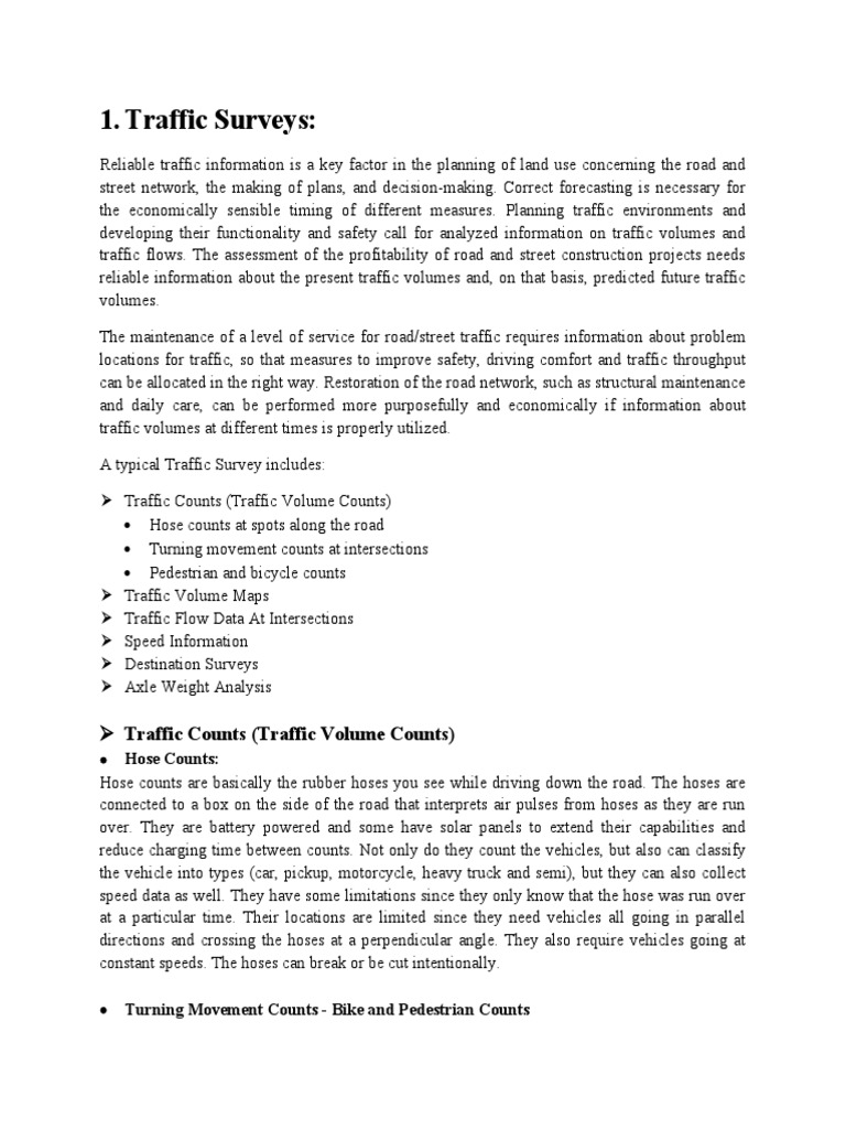 Traffic Surveys:: Traffic Counts (Traffic Volume Counts) | PDF | Rapid ...