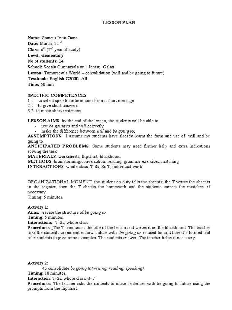 Plan de Lectie, Cls A VIa | PDF | Lesson Plan | Cognition