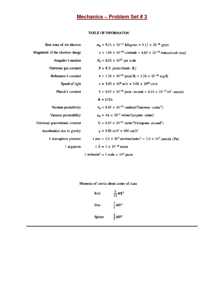 Mechanics - Problem Set # 3 | PDF