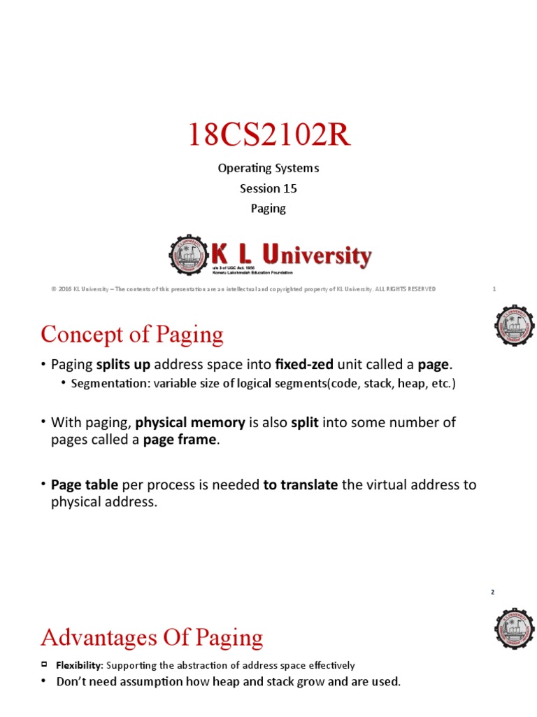 Operating Systems Session 15 Paging | PDF | Computer Architecture | Computer Engineering